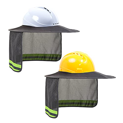 TCCFCCT Hard Hat Sun Shade, Full Brim Mesh Neck Sun Shield with Reflective Strip, High Visibility Sun Visor Neck Shade for Hard Hat Accessories, (Hard Hat Not Included), Grey, 2 Packs