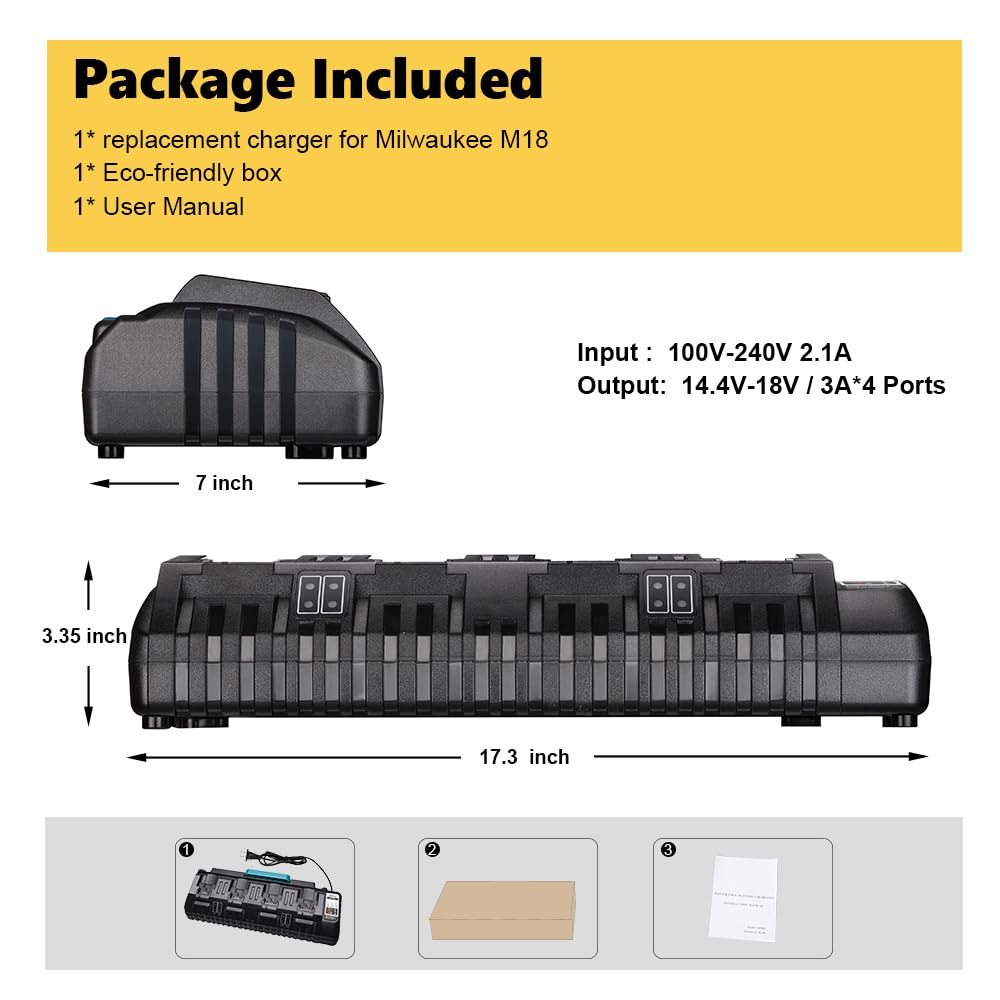 Compatible with Dwlt Charger DCB104, WaxPar 12A 4-Ports Fast Charger Compatible with Dwlt 12V/20V Max Li-ion Batteries DCB205-2 DCB204 DCB127 DCB609 Replacement DCB102BP DCB118 etc