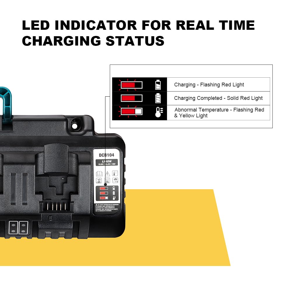 Compatible with Dwlt Charger DCB104, WaxPar 12A 4-Ports Fast Charger Compatible with Dwlt 12V/20V Max Li-ion Batteries DCB205-2 DCB204 DCB127 DCB609 Replacement DCB102BP DCB118 etc