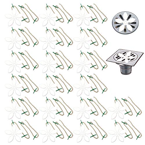 Drain Hair Catcher, 20 Pcs Flower Hair Catcher Shower Drain, Bathtub Drain Cover, Shower Hair Stopper, Drain Clog Protectors for Sinks, Drain Hair Remover Tool, Flower Shower Hair Cleaning Chain