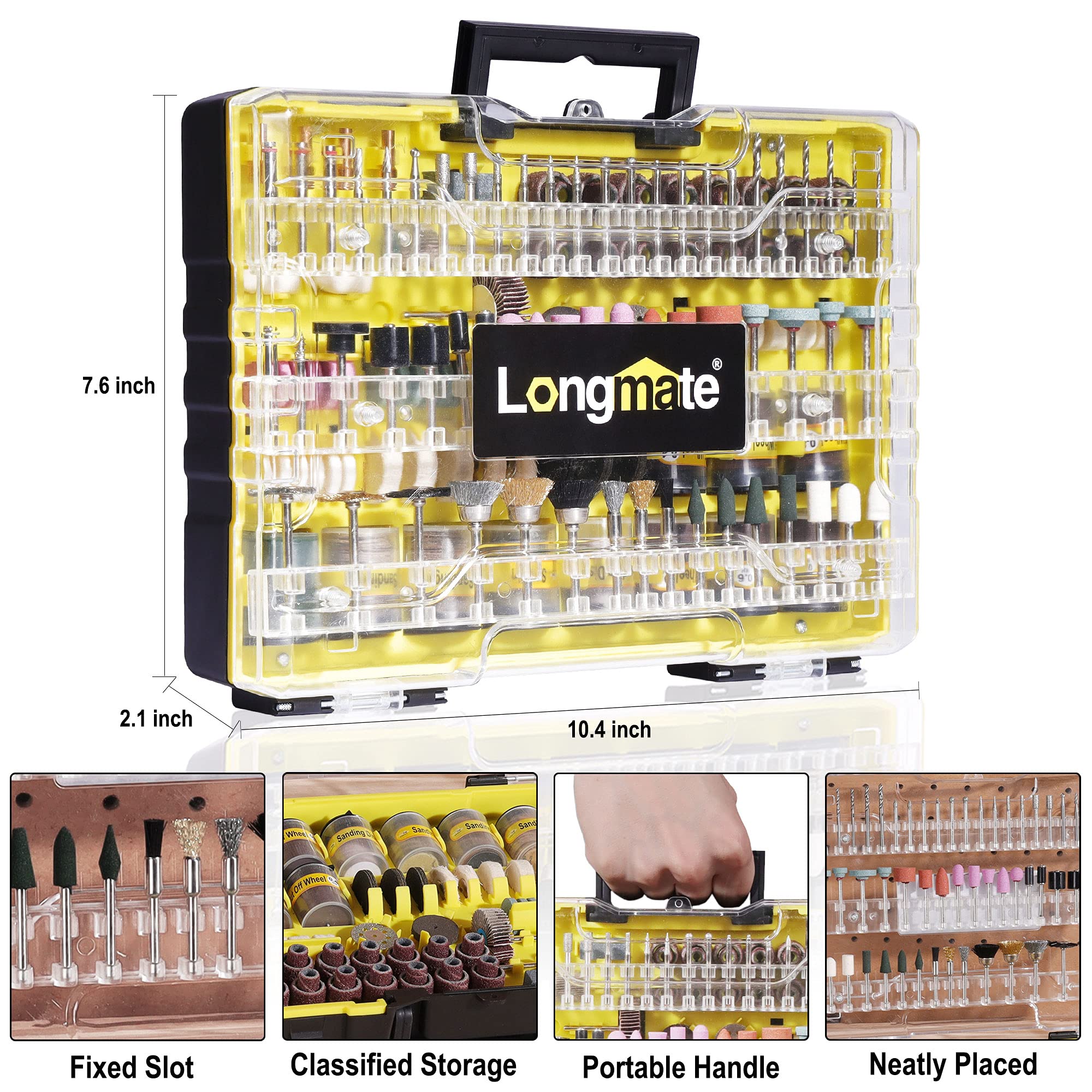 Rotary Tool Accessories Kit, Longmate 544pcs Rotary Tool Bit Set 1/8-inch Shank Attachments for Easy Cutting, Grinding, Sanding, Sharpening, Carving, Polishing, Engraving for Woodworking, Glass, Metal