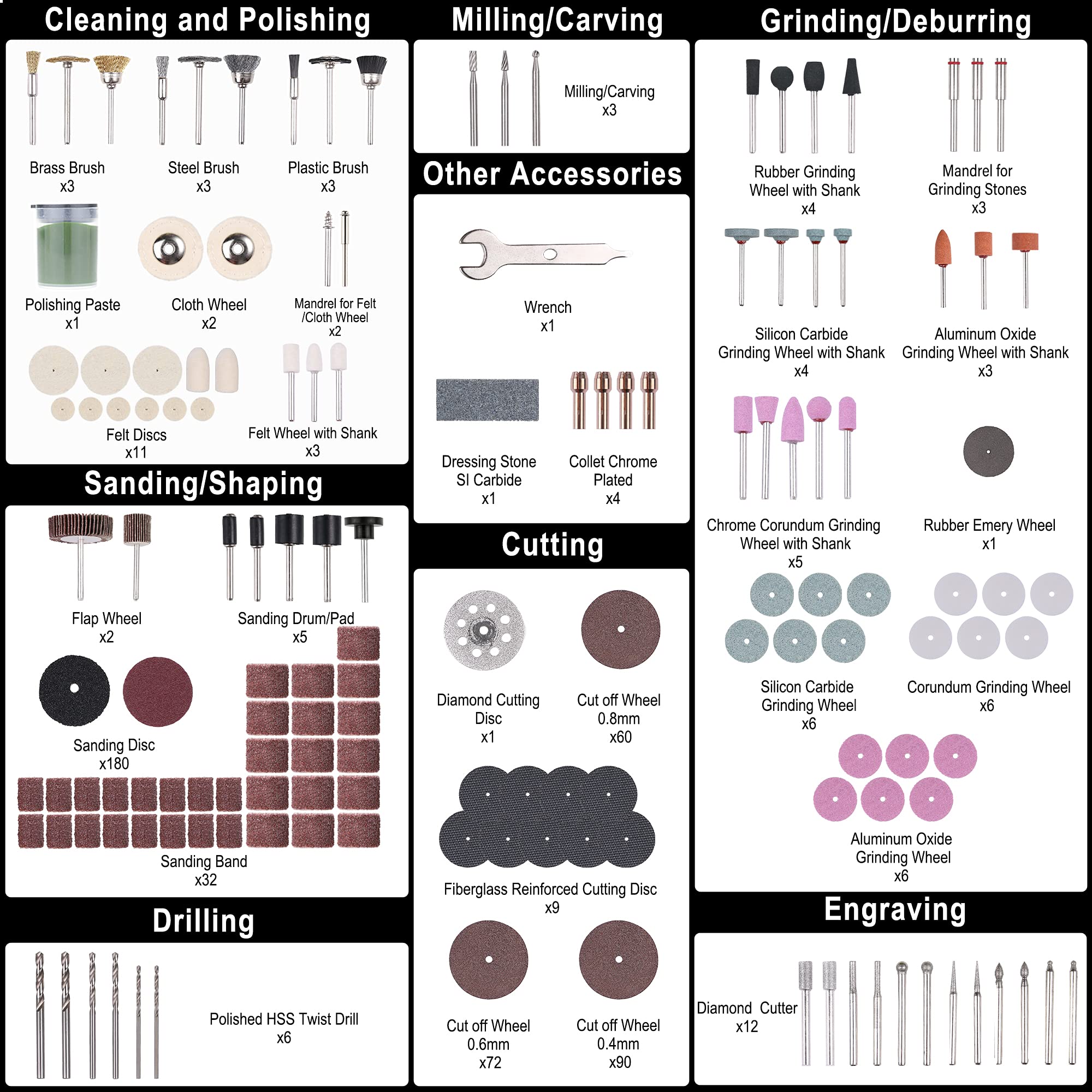 Rotary Tool Accessories Kit, Longmate 544pcs Rotary Tool Bit Set 1/8-inch Shank Attachments for Easy Cutting, Grinding, Sanding, Sharpening, Carving, Polishing, Engraving for Woodworking, Glass, Metal