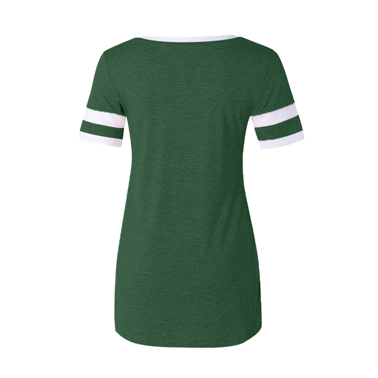 Bravetoshop Womens Plus Size Tops Short Sleeve V Neck Summer T Shirts Striped Side Split Tunic Blouse Shirt (Green,S)