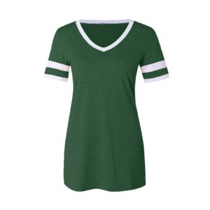 Bravetoshop Womens Plus Size Tops Short Sleeve V Neck Summer T Shirts Striped Side Split Tunic Blouse Shirt (Green,S)