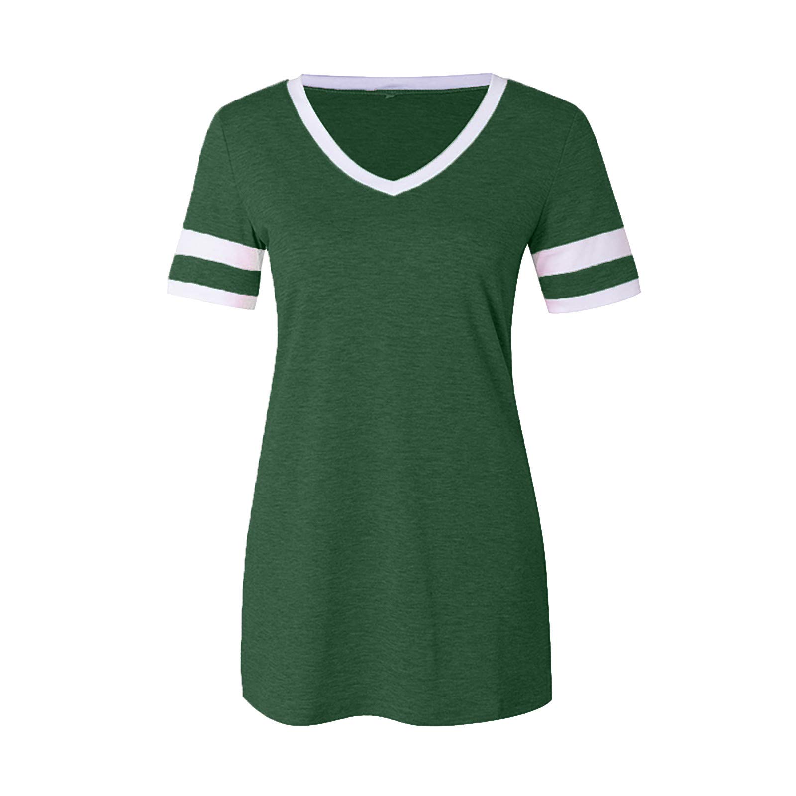 Bravetoshop Womens Plus Size Tops Short Sleeve V Neck Summer T Shirts Striped Side Split Tunic Blouse Shirt (Green,S)