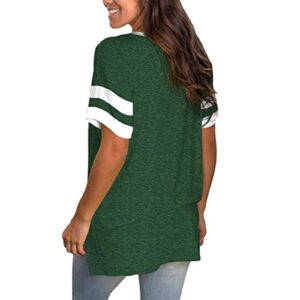 Bravetoshop Womens Plus Size Tops Short Sleeve V Neck Summer T Shirts Striped Side Split Tunic Blouse Shirt (Green,S)