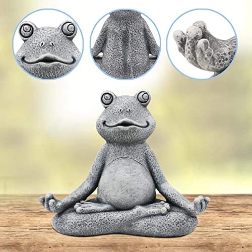 Nacome Meditating Frog Miniature Figurine,Zen Yoga Frog Garden Statue Ornament- Indoor/Outdoor Garden Sculpture for Fairy Garden,Home, Patio,Deck,Porch Yard Art Decoration,5 inch(Grey)