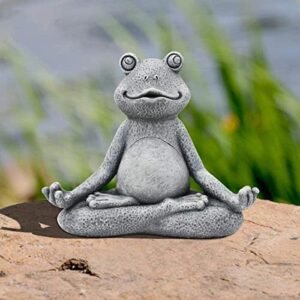 Nacome Meditating Frog Miniature Figurine,Zen Yoga Frog Garden Statue Ornament- Indoor/Outdoor Garden Sculpture for Fairy Garden,Home, Patio,Deck,Porch Yard Art Decoration,5 inch(Grey)