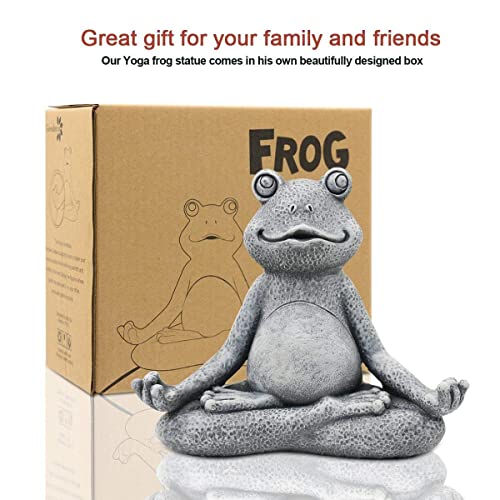 Nacome Meditating Frog Miniature Figurine,Zen Yoga Frog Garden Statue Ornament- Indoor/Outdoor Garden Sculpture for Fairy Garden,Home, Patio,Deck,Porch Yard Art Decoration,5 inch(Grey)