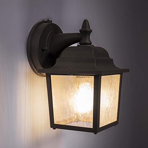 CORAMDEO Greystone Outdoor Dusk to Dawn Porch Light, Wall Sconce Porch, Patio, Deck and More, E26 Standard Socket, Suitable for Wet Location, Rustic Bronze Powder Coat Cast Aluminum with Seedy Glass