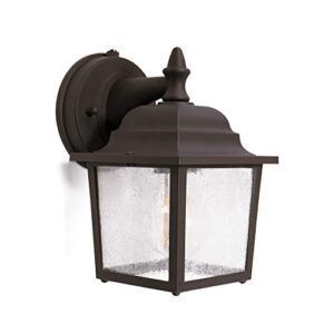 CORAMDEO Greystone Outdoor Dusk to Dawn Porch Light, Wall Sconce Porch, Patio, Deck and More, E26 Standard Socket, Suitable for Wet Location, Rustic Bronze Powder Coat Cast Aluminum with Seedy Glass