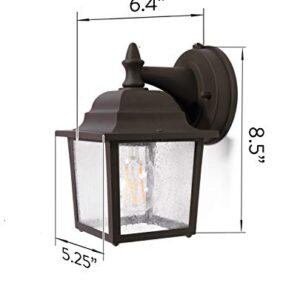 CORAMDEO Greystone Outdoor Dusk to Dawn Porch Light, Wall Sconce Porch, Patio, Deck and More, E26 Standard Socket, Suitable for Wet Location, Rustic Bronze Powder Coat Cast Aluminum with Seedy Glass