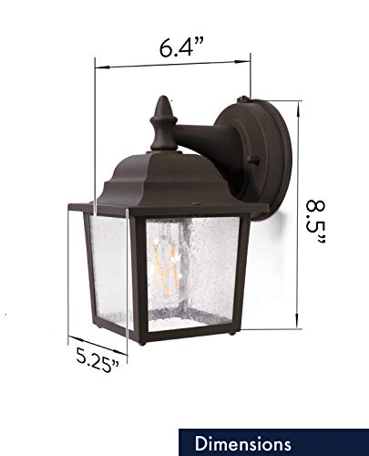 CORAMDEO Greystone Outdoor Dusk to Dawn Porch Light, Wall Sconce Porch, Patio, Deck and More, E26 Standard Socket, Suitable for Wet Location, Rustic Bronze Powder Coat Cast Aluminum with Seedy Glass