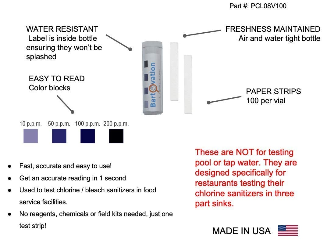 Peracetic Acid 0-160 ppm & Chlorine 0-200 ppm Test Strips [100 Strips of Each]