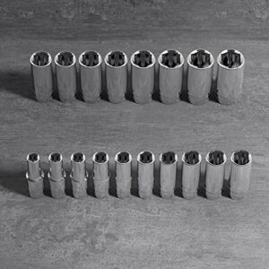 Olsa Tools Metric Socket Set (18pc) | 1/2-Inch Drive | 6-Point Deep Socket Set | Metric Sizes from 10 mm to 27 mm | Mechanic Metric Socket Sets | Long Chrome Sockets | Professional Grade