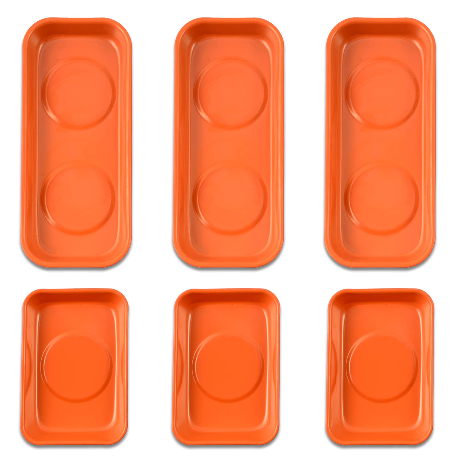 WXTOOLS 6 Pcs Orange Magnet Screw Tray (3.6" x 2.4" / 5.9" x 2.5" Square), Magnetic Parts Holder Mechanic Tray Magnetic Socket Trays, Ideal Screw Magnet Holder Magnetic Tray Set for DIY Handyman