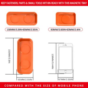 WXTOOLS 6 Pcs Orange Magnet Screw Tray (3.6" x 2.4" / 5.9" x 2.5" Square), Magnetic Parts Holder Mechanic Tray Magnetic Socket Trays, Ideal Screw Magnet Holder Magnetic Tray Set for DIY Handyman