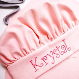 Kids Apron for Cooking Girl Embroidered Personalized Pink Teens Adults, Baking Custom Chef hat (01 pink)