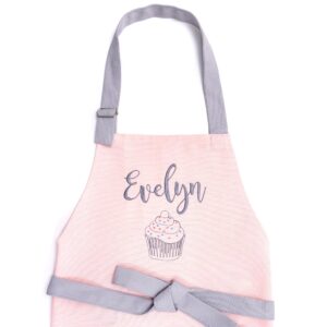 Kids Apron for Cooking Girl Embroidered Personalized Pink Teens Adults, Baking Custom Chef hat (01 pink)