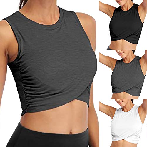 wodceeke Crop Workout Tops for Women Cropped Shirts Dance Tops Slim Fit Sleeveless Tank Tops Yoga Blouse (Black, XL)