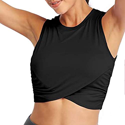 wodceeke Crop Workout Tops for Women Cropped Shirts Dance Tops Slim Fit Sleeveless Tank Tops Yoga Blouse (Black, XL)