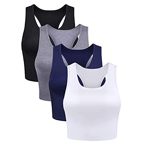 wodceeke 4 Pieces Basic Crop Tank Tops Sleeveless Racerback Crop Sport Top for Women Solid color yoga vest T-shirt (F Set, XXL)