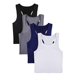 wodceeke 4 Pieces Basic Crop Tank Tops Sleeveless Racerback Crop Sport Top for Women Solid color yoga vest T-shirt (F Set, XXL)