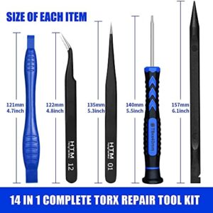 HengTianMei 14 in 1 Torx Screwdriver Set with T1 T2 T3 T4 T5 T6 T7 T8 T9 T10 Security Torx Bit & ESD Tweezers, Magnetic Screwdrivers Precision Repair Kit for Xbox, PS4,Macbook, Computer