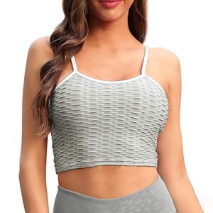 wodceeke Women's Honeycomb Breathable Lightweight Yoga Vest Solid Color Sling Tank Tops Summer Sweatshirt (Gray, M)