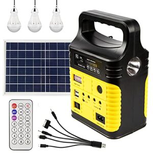 solar generator - portable power station for emergency power supply,portable generators for camping,home use&outdoor,solar powered generator with panel including 3 sets led light (yellow)