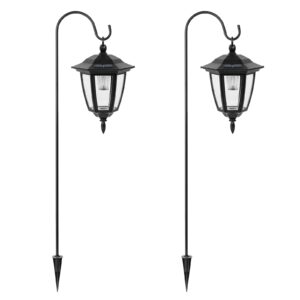 viewsun 34 inch solar hanging lights, shepherd hook lights with 2 shepherd hooks waterproof outdoor decorative solar lantern lights for garden decor, patio, backyard, pathway, 2 pack