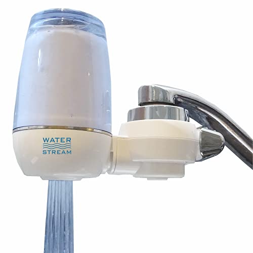 Water Stream by Little Luxury, Luxury Home Tap Water Filter, Ceramic & Carbon Filter (1 Filter Included), Reduces Lead, Chlorine & More, Fits Standard Faucets, Vertical Faucet Mount, Refreshing Water