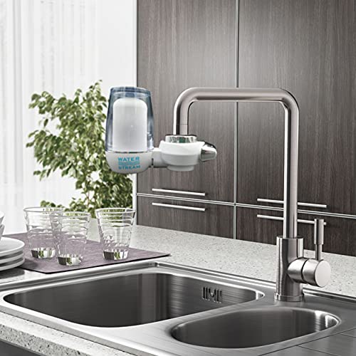 Water Stream by Little Luxury, Luxury Home Tap Water Filter, Ceramic & Carbon Filter (1 Filter Included), Reduces Lead, Chlorine & More, Fits Standard Faucets, Vertical Faucet Mount, Refreshing Water