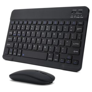 rechargeable bluetooth keyboard and mouse combo ultra-slim portable compact wireless mouse keyboard set for android windows tablet cell phone iphone ipad pro air mini, ipad os/ios 13 and above (black)