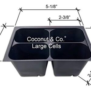 COCONUT & CO. Large Cells, Seed Starter Trays, 2 Flats; (96 Cells), 10 Plant Labels and Quick Start Guide, Stage 1 (24 Trays; 4-Cells Per Tray) Made in USA