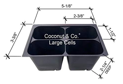 COCONUT & CO. Large Cells, Seed Starter Trays, 2 Flats; (96 Cells), 10 Plant Labels and Quick Start Guide, Stage 1 (24 Trays; 4-Cells Per Tray) Made in USA