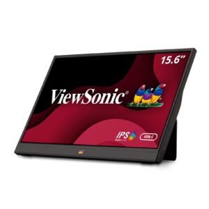 viewsonic va1655 15.6 inch 1080p portable ips monitor with a built-in stand, mobile ergonomics, usb c, mini hdmi and protective case for home and office,black