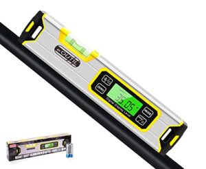 12-inch digital torpedo level and protractor aluminum inclinometer angle finder with backlight led display & v-groove magnetic base, ip54 dust/water resistant smart level