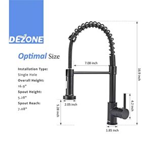 DEZONE Black Kitchen Faucet with Pull Down Sprayer, Deck Mount, Matte Black, Dual Outlet Water, Easy Installation