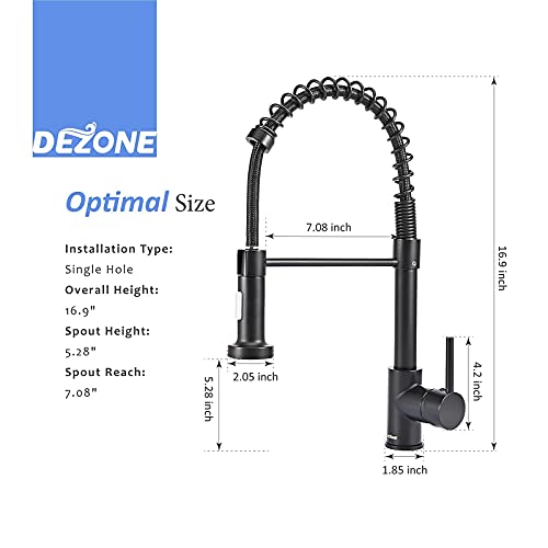 DEZONE Black Kitchen Faucet with Pull Down Sprayer, Deck Mount, Matte Black, Dual Outlet Water, Easy Installation