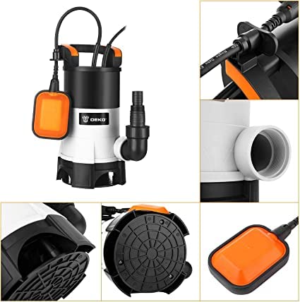 DEKO Sump Pump 1HP 3698GPH 750W Submersible Water Pump with Float Switch and Max Flow 14000L/H for Swimming Pool, Tub, and Garden Irrigation and Long 16ft Cable