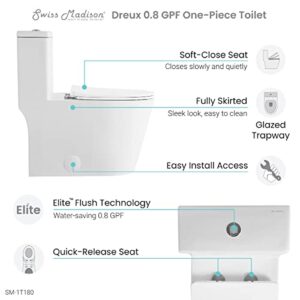 Swiss Madison Well Made Forever SM-1T180, Dreux High Efficiency One Piece Elongated Toilet with 0.8 GPF Water Saving Patented Technology