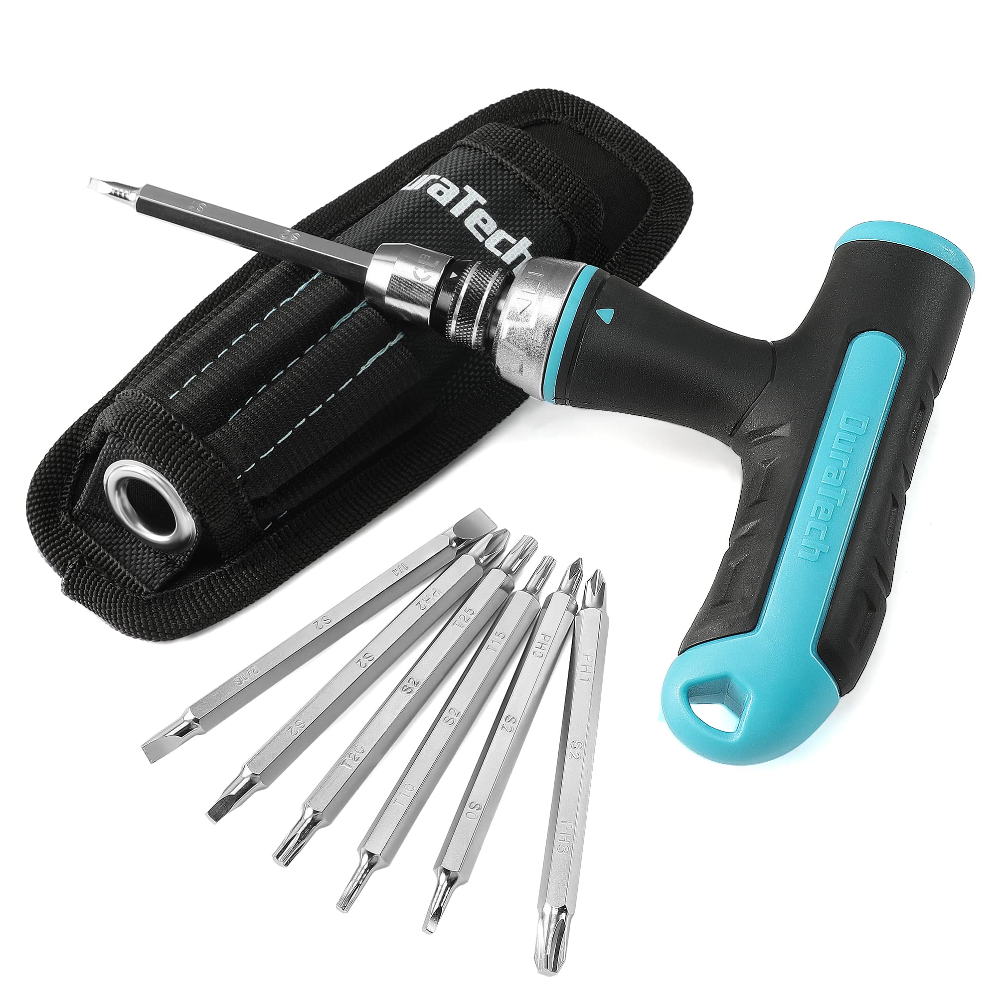 DURATECH 14-in-1 Screwdriver Set, Multi-Bit Ratcheting Screwdriver Set Tool All in One with Quick-load Mechanism, 7PCS Phillips, Slotted, Torx, Square S2 Steel Bits, T-Handle, for Outdoor & Daily Use