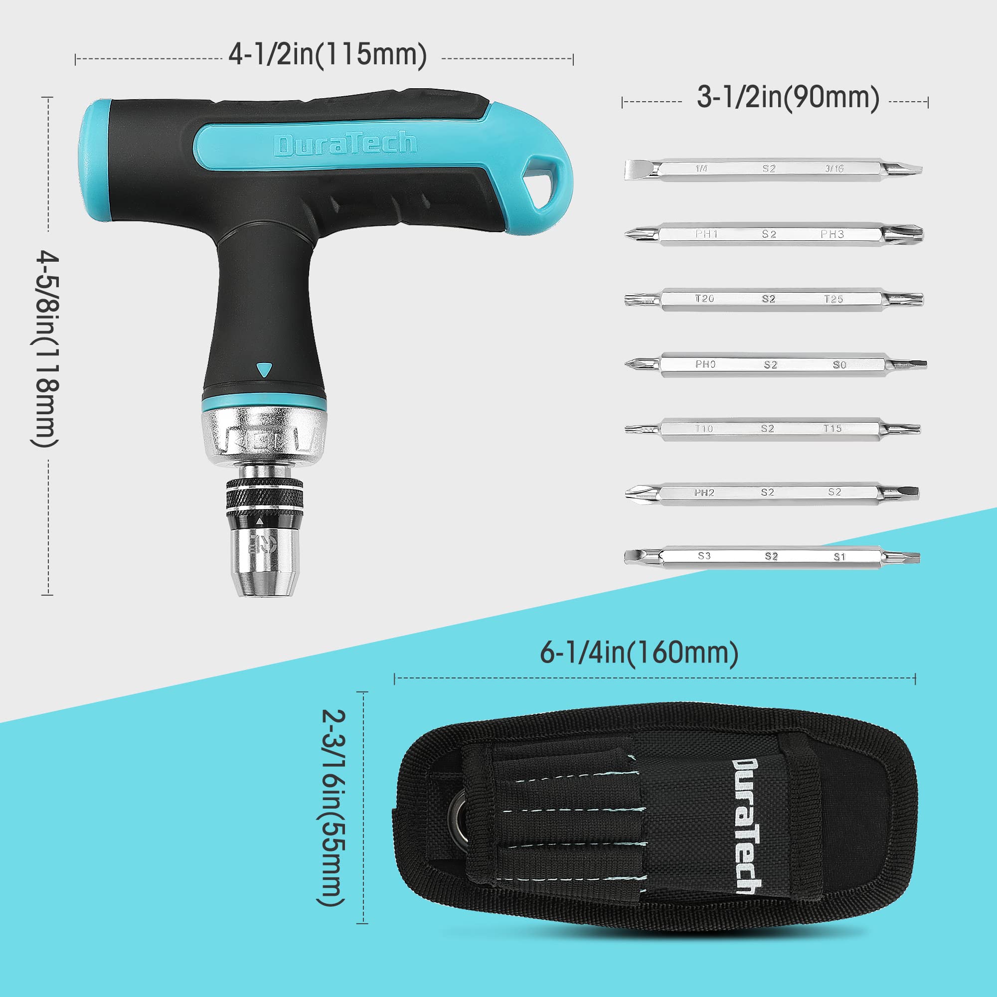 DURATECH 14-in-1 Screwdriver Set, Multi-Bit Ratcheting Screwdriver Set Tool All in One with Quick-load Mechanism, 7PCS Phillips, Slotted, Torx, Square S2 Steel Bits, T-Handle, for Outdoor & Daily Use