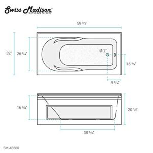 Swiss Madison Well Made Forever SM-AB560, Concorde 60 in. x 32 in. Acrylic Glossy White, Alcove, Integral, Right-Hand Drain, Apron Bathtub