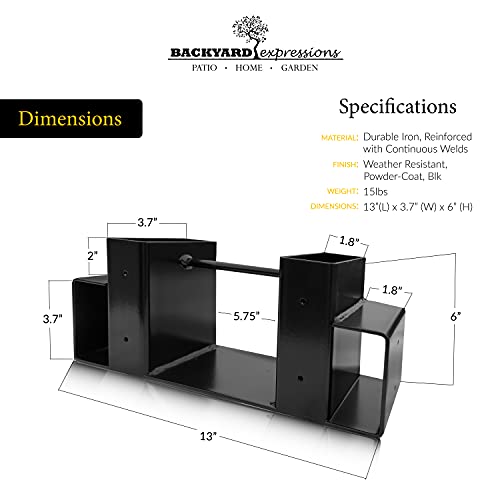 BACKYARD EXPRESSIONS PATIO · HOME · GARDEN 913561 Outdoor Firewood Log Storage Rack Bracket Kit, Adjustable Length, Fireplace Wood Holder, Black