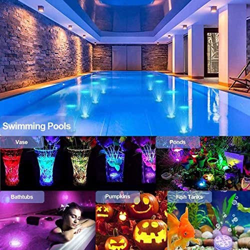 Sunyel Submersible LED Pool Lights, Battery Operated Color Changing Underwater LED Light Waterproof with Remote (2 Packs)