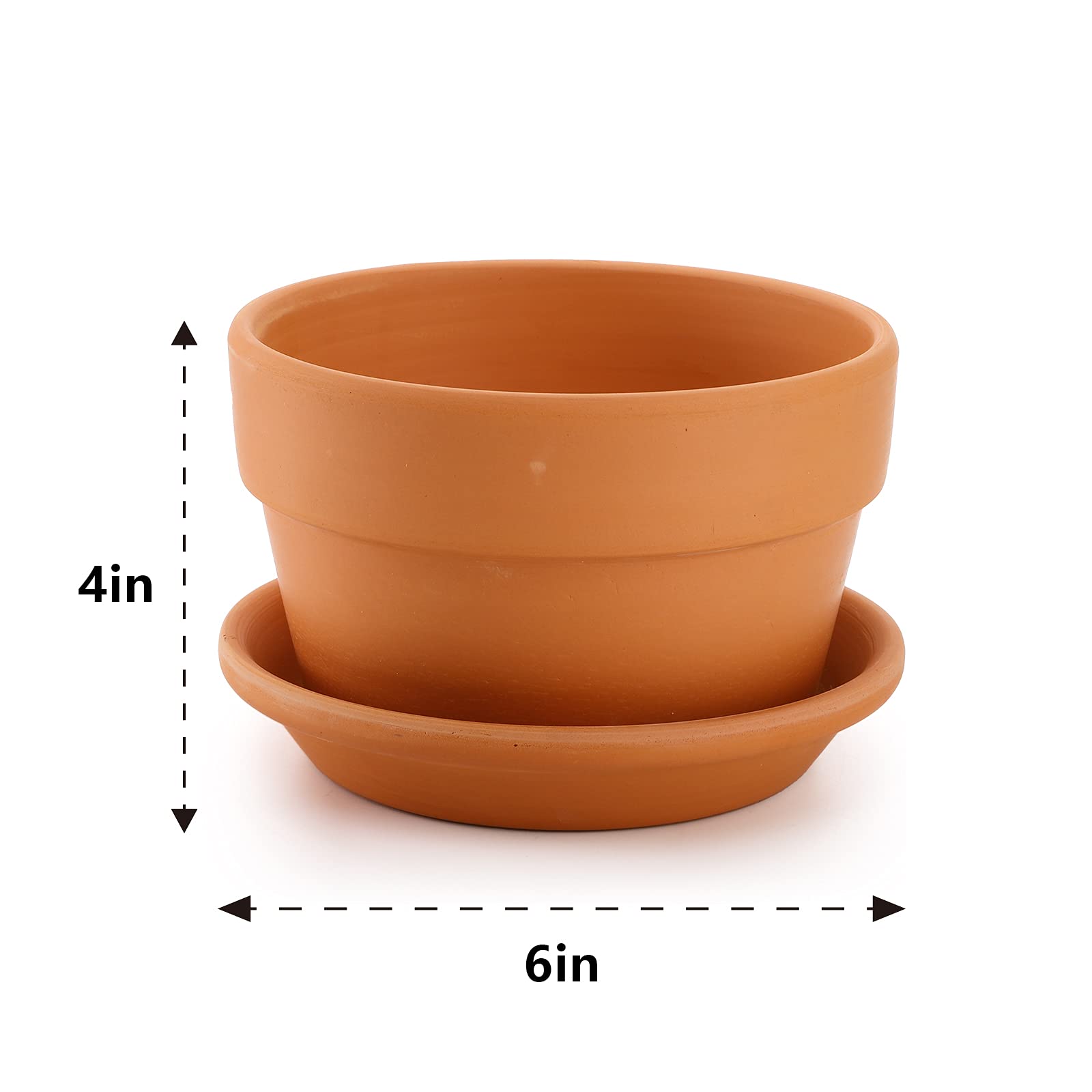 Suwimut 4 Pack Terracotta Pots with Saucer, 6 Inch Large Terra Cotta Plant Pot with Drainage Hole, Clay Flower Planter Pot with Tray for Indoor Outdoor Plant