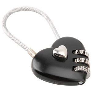 heart shape code lock compact mini size with 3 digit code combination for luggage, backpack, jewelry box, hall locker(black)