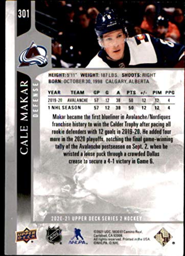 2020-21 Upper Deck #301 Cale Makar Colorado Avalanche Hockey Card